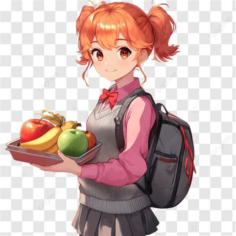 Healthy Eating Girl With Fruits In A School Setting Schoolgirl With