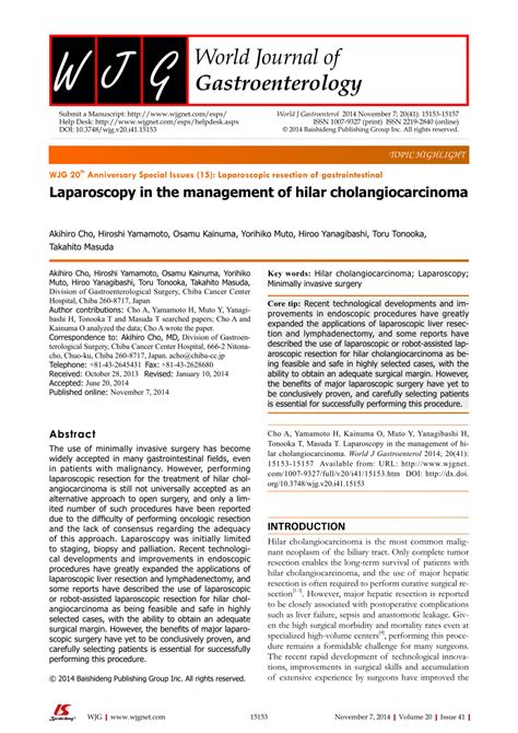 Pdf Laparoscopy In The Management Of Hilar Cholangiocarcinoma