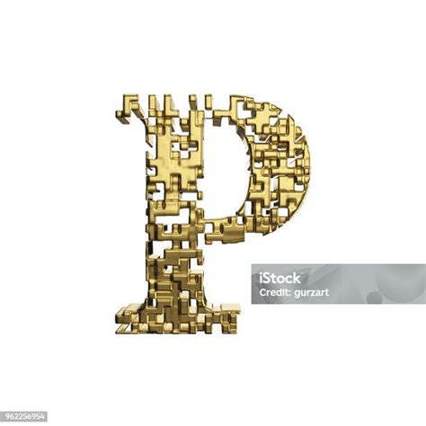 알파벳 편지 P는 대문자입니다 노란 금속 모양 황금 글꼴에 의하여 이루어져 있다 3d 렌더링에 고립 된 흰색 배경 0명에 대한 스톡 사진 및 기타 이미지 Istock