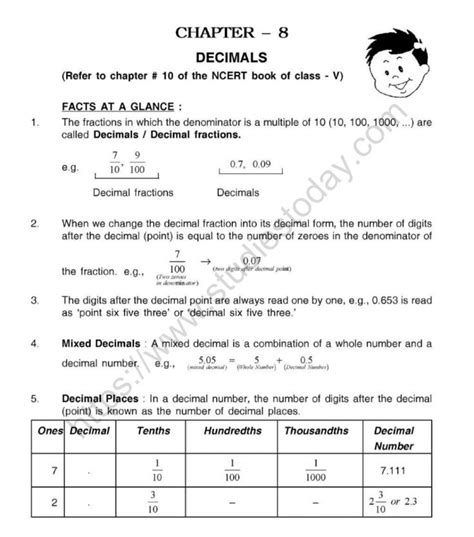 Cbse Class 5 Mental Maths Decimals Worksheet