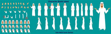 Premium Vector Arab Businessman Character Model Sheet With Walk Cycle Animation Sprites Sheet