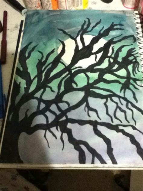 Sharpie And Water Color Tree Drawing Monochromatic Art Cool Drawings Watercolor Trees