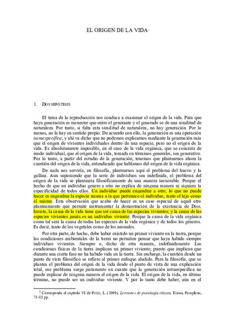 Doc El Origen De La Vida Leonardo Polo