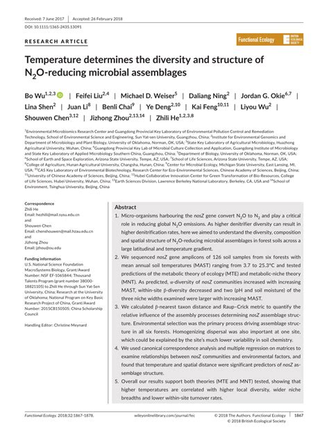 Pdf Temperature Determines The Diversity And Structure Of N 2 O Reducing Microbial Assemblages