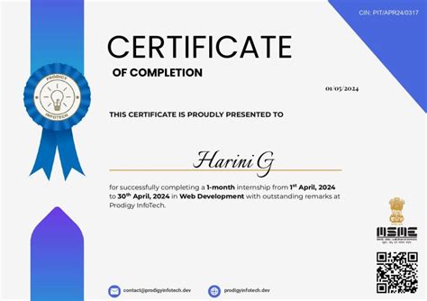 Harini Gnanam On Linkedin Prodigyinfotech Webdevelopment Internship