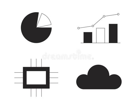 Chart Graph Technology Black And White 2d Line Cartoon Objects Set Stock Vector Illustration