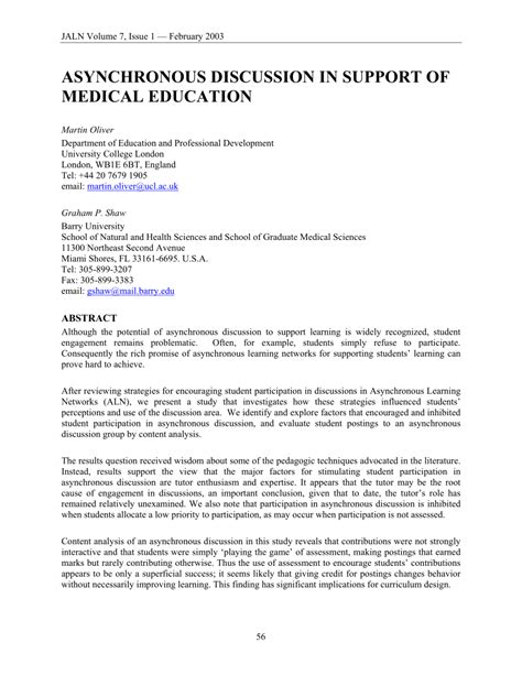 Pdf Asynchronous Discussion In Support Of Medical Education