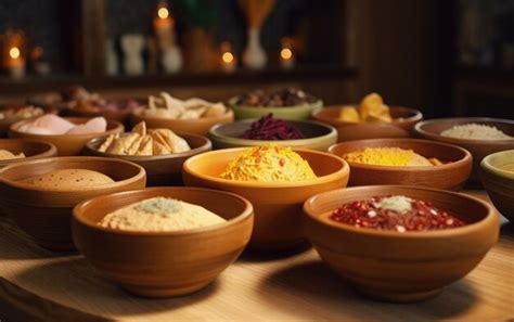 Premium Photo A Table Of Bowls Of Hummus And Other Dishes Traditional