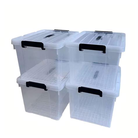 Plastic Flat Storage Container Stackable Secure Latch Storage