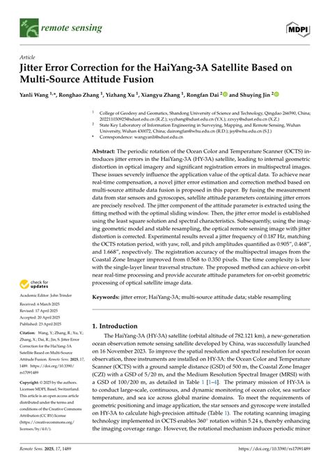 Pdf Jitter Error Correction For The Haiyang 3a Satellite Based On Multi Source Attitude Fusion