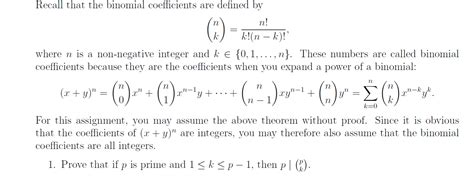 solved recall that the binomial coefficients are defined by