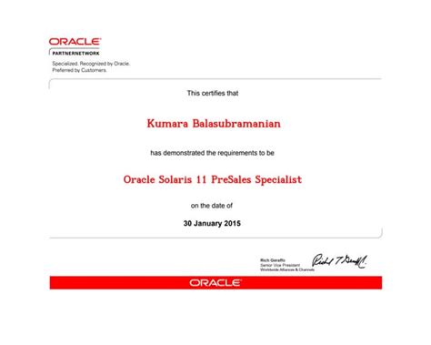 Oracle Solaris 11 Presales Specialist Opncc Certificate Pdf