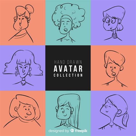 손으로 그린 아바타 모음 무료 벡터