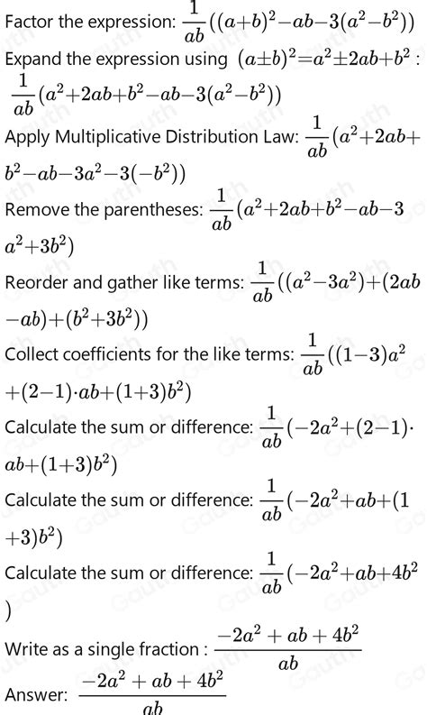 Solved Combine And Simplify A Frac A B 2 Abab A 2 B 2 Ab 3 [math]