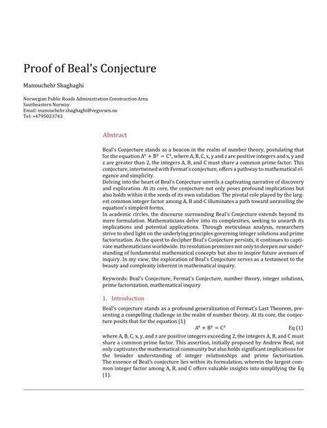 Pdf Proof Of Beals Conjecture