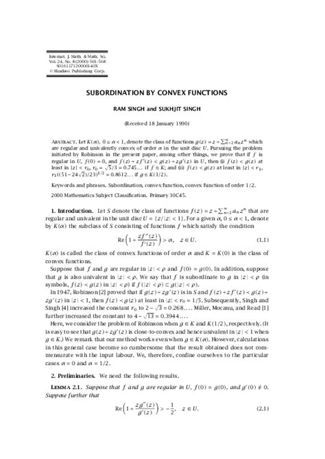 Pdf © Hindawi Publishing Corp Subordination By Convex Functions