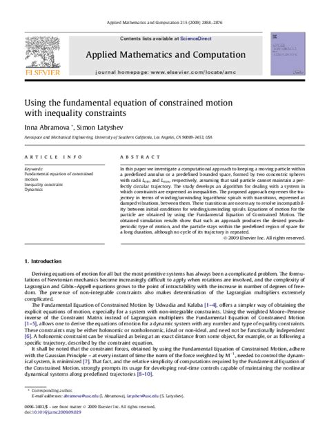 Pdf Using The Fundamental Equation Of Constrained Motion With Inequality Constraints