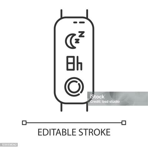 수면 시간 표시 선형 아이콘 피트니스 추적기 야간 휴식 시간을 모니터링하기위한 건강한 라이프 스타일 가제트 가는 선 그림입니다 등고선 기호입니다 벡터 절연 도면 편집 가능한