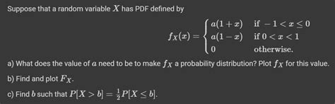 solved suppose that a random variable x ﻿has pdf defined