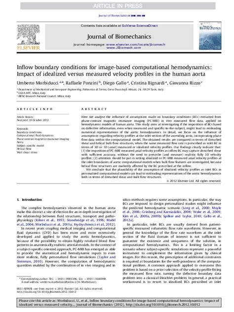 Pdf Inflow Boundary Conditions For Image Based Computational Hemodynamics Impact Of Idealized