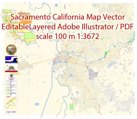 Sacramento California Pdf Map Vector Exact City Plan Detailed Street Map Editable Adobe Pdf In