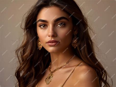 Premium Photo A Woman With Long Brown Hair And A Gold Necklace