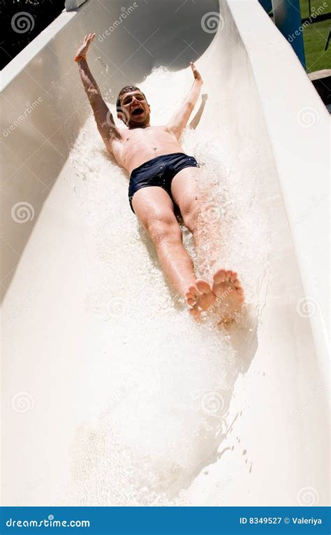 Young Man On Water Slide Stock Image Image Of Human Adult 8349527