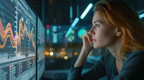Premium Photo Focused Professional Analyzing Data Trends On Multiple Computer Screens In