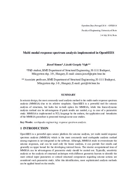 Pdf Multi Modal Response Spectrum Analysis Implemented In Opensees