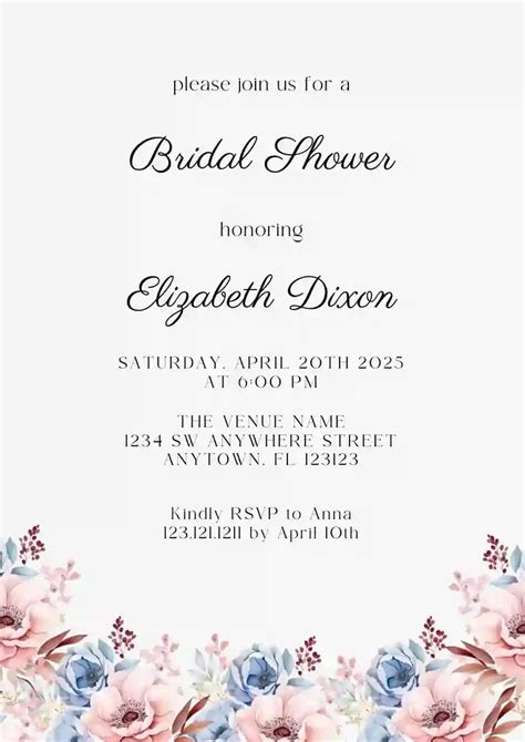 부드러운 꽃 무료 브라이덜 샤워 초대장 템플릿 Invitanku