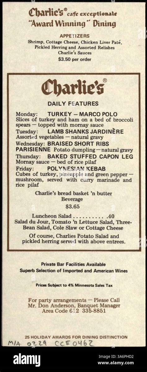 This 1975 Menu From Charlies Cafe Exceptionale Features Hot Sandwiches
