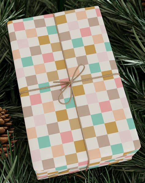 Modern Checkered T Wrapping Paper Roll Pastel Checkered T