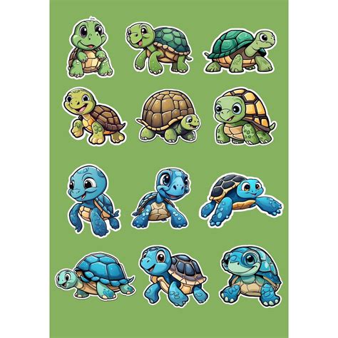 Cute Turtle Stickers 24 Colorful Kawaii Decals Png  Etsy