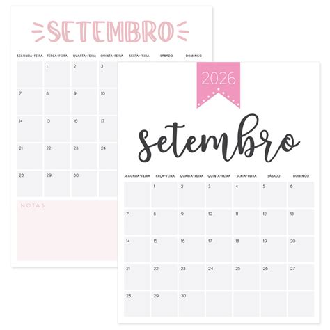 Calendário Setembro 2026 · Modelos Pdf Para Imprimir