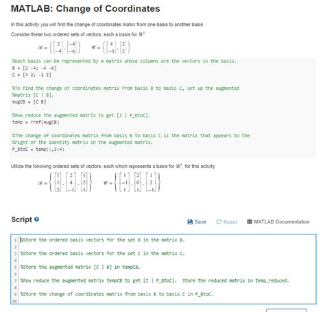 Solved MATLAB Change Of Coordinates In This Activity You Chegg Com
