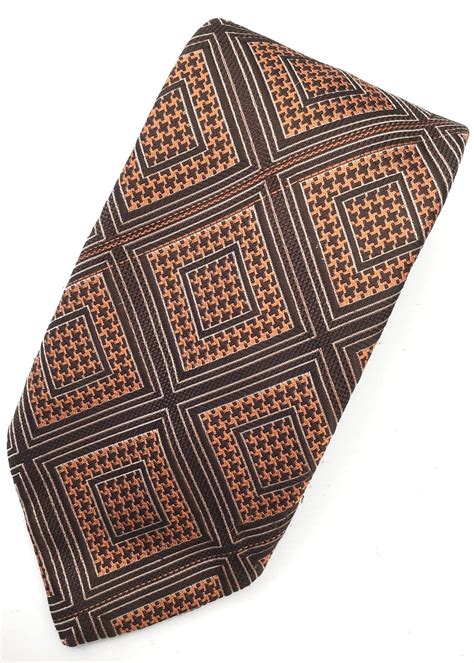 Vintage 70s Orange And Brown Diamond Pattern Textured Wide Neck Tie