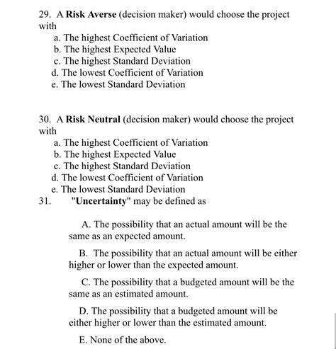 29 A Risk Averse Decision Maker Would Choose The Project With A Course Hero