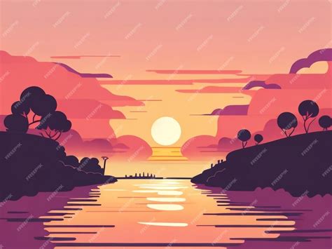 Premium Photo Sunset Over The River Vector Illustration