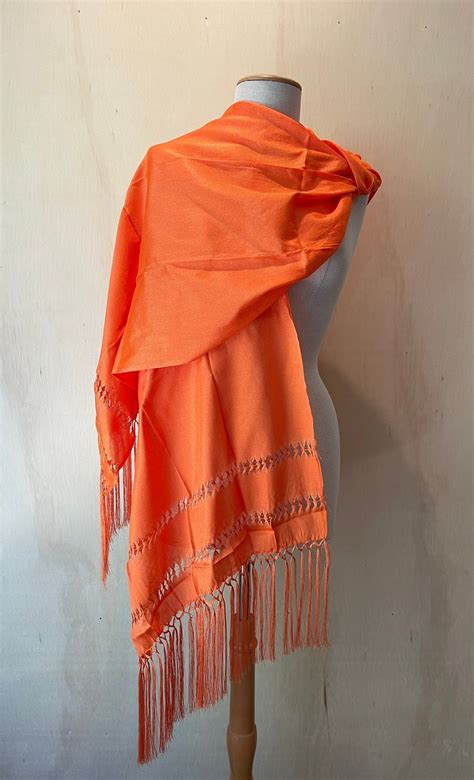 Mexican Rebozo Seda Chalina Mediano Bright Orange Naranja Silk Etsy