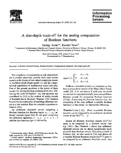 pdf a size depth trade off for the analog computation of boolean