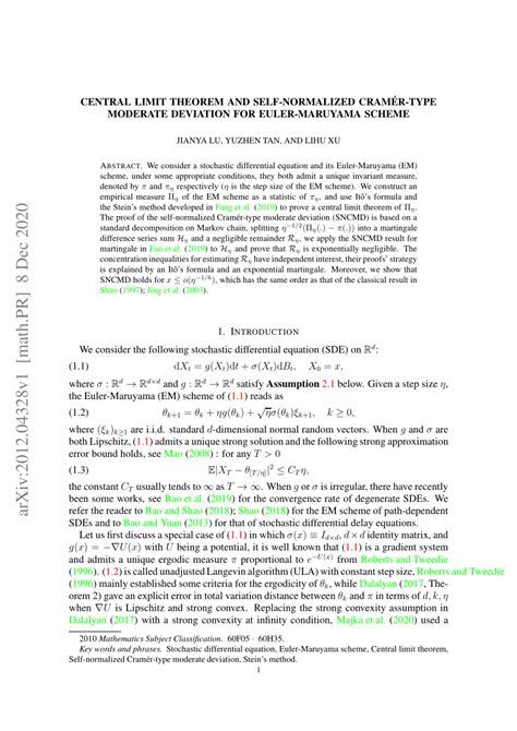 Pdf Central Limit Theorem And Self Normalized Cramer Type Moderate Deviation For Euler