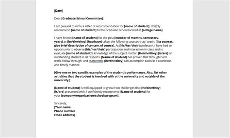 Graduate School Recommendation Letter Template Academic Recommendation Letter Academic