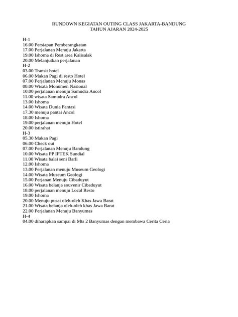 Rundown Kegiatan Outing Class Jakarta Pdf