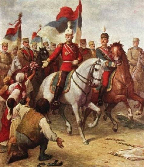 Краљ Петар I Карађорђевић на коњу пролази кроз ослобођену Србију Поред њега видимо