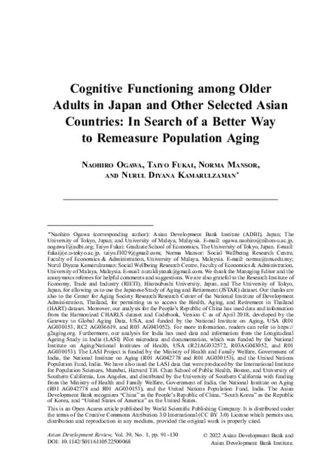 Pdf Cognitive Functioning Among Older Adults In Japan And Other Selected Asian Countries In