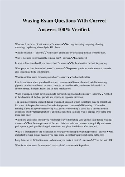 Waxing Exam Questions With Correct Answers 100 Verified Waxing Stuvia Us
