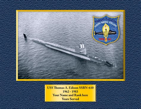 Uss Thomas A Edison Ssbn 610 Custom Personalized 85 X 11 Print Of Us Navy Ships Unique T