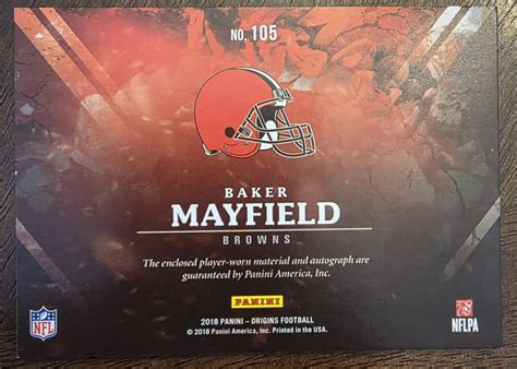 2018 Panini Origins 105 Baker Mayfield Jsy Au Rc The Cardboard Collector