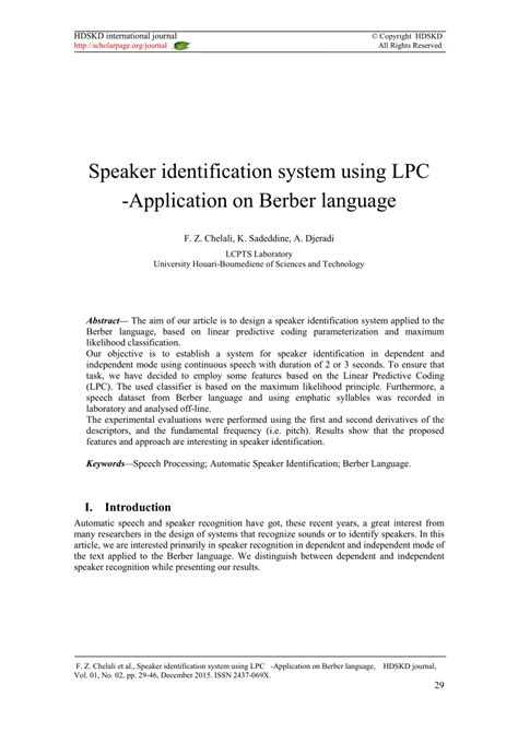 pdf speaker identification system using lpc application on berber