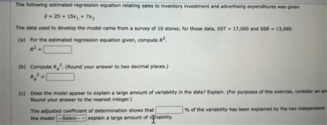 Solved The Following Estimated Regression Equation Relating Chegg Com